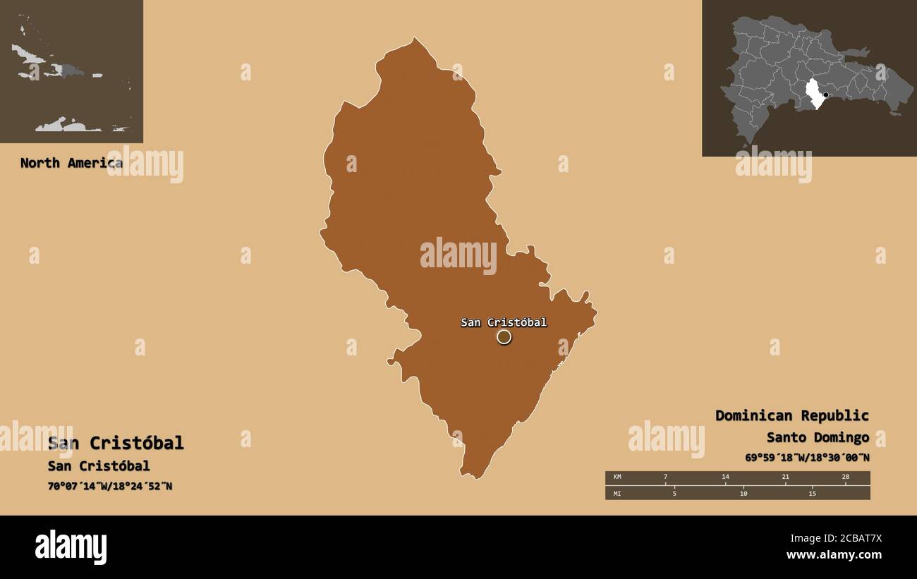 Shape of San Cristóbal, province of Dominican Republic, and its capital ...