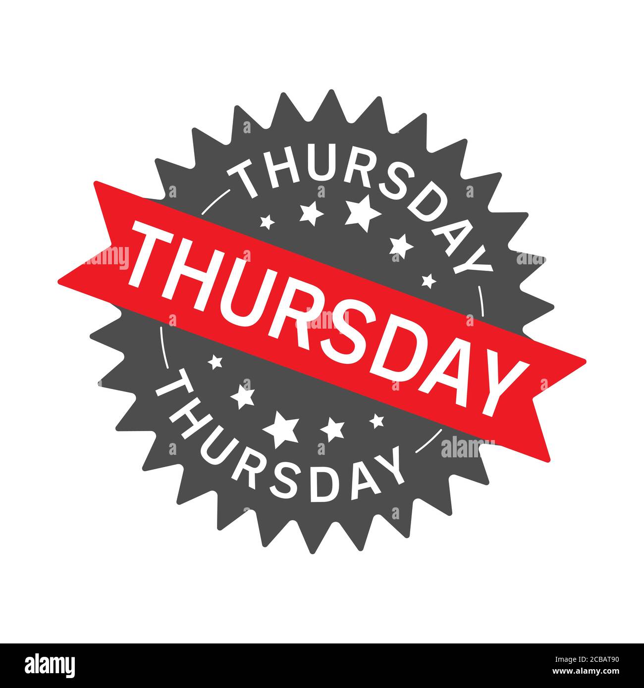 Round sign with a ribbon and the inscription THURSDAY. Label, sign with ...