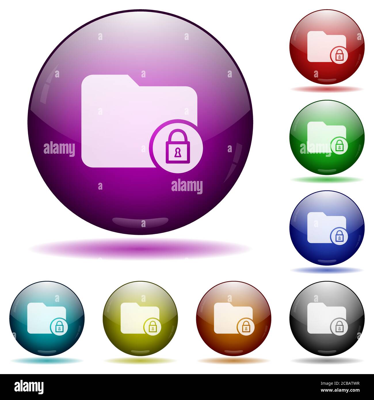 Lock directory icons in color glass sphere buttons with shadows Stock ...