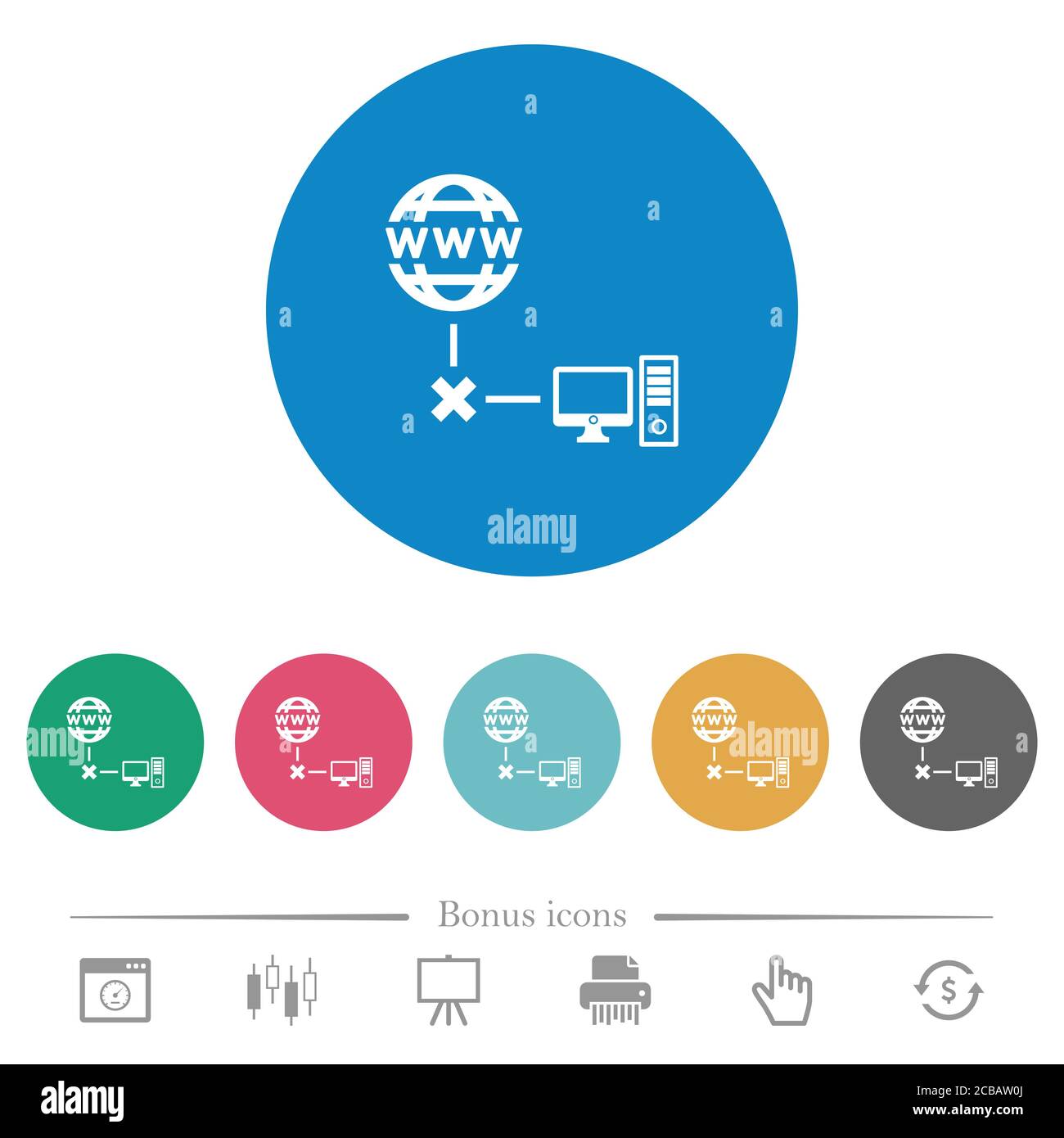Offline computer flat white icons on round color backgrounds. 6 bonus ...