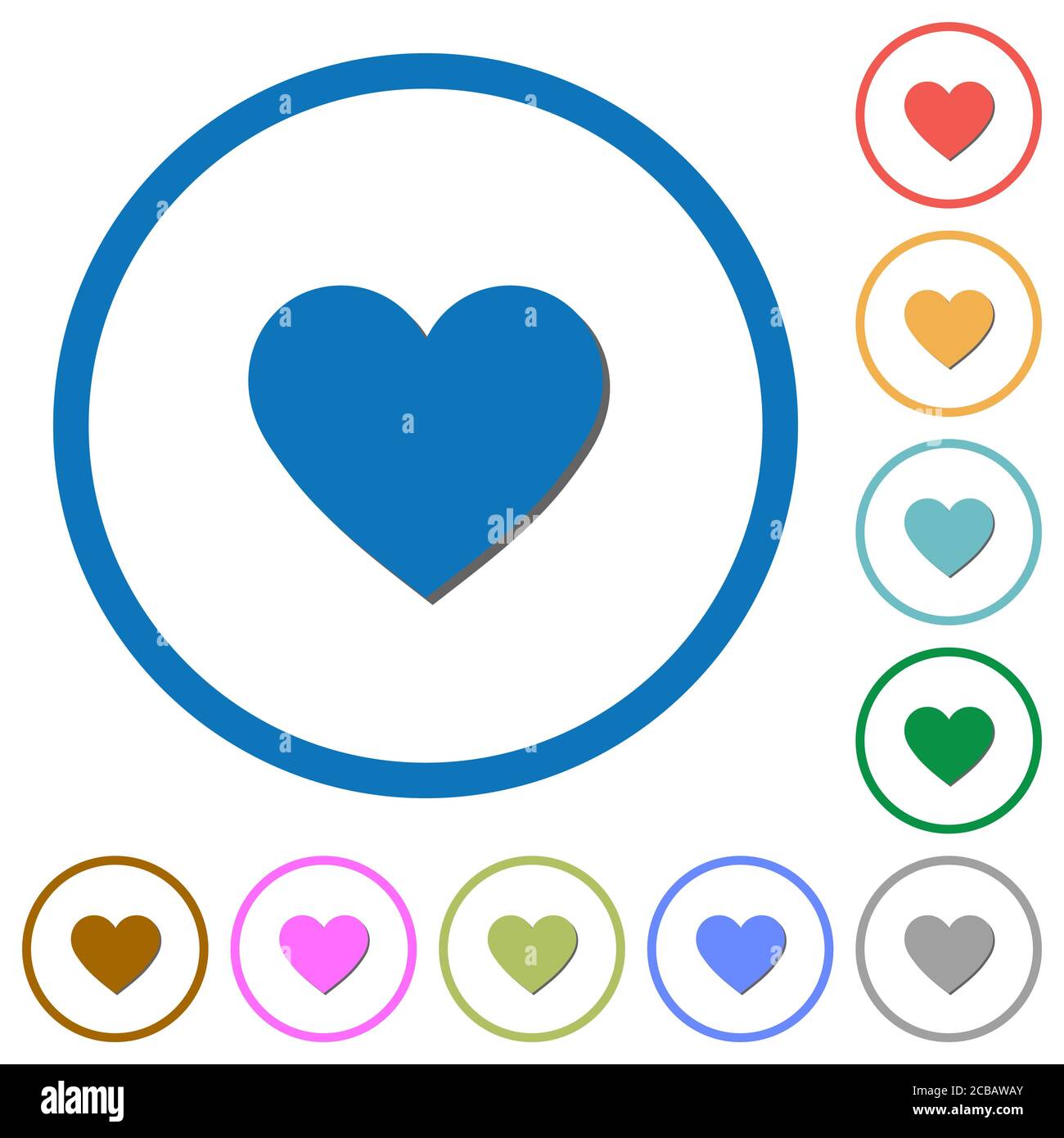 Heart card symbol flat color vector icons with shadows in round ...