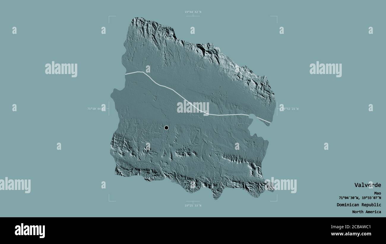 Area of Valverde, province of Dominican Republic, isolated on a solid ...