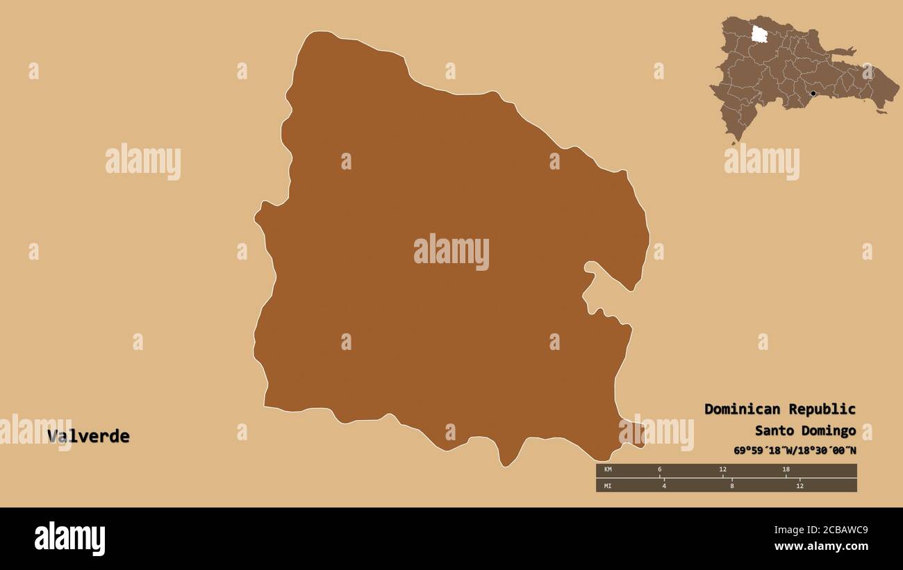 Shape of Valverde, province of Dominican Republic, with its capital ...