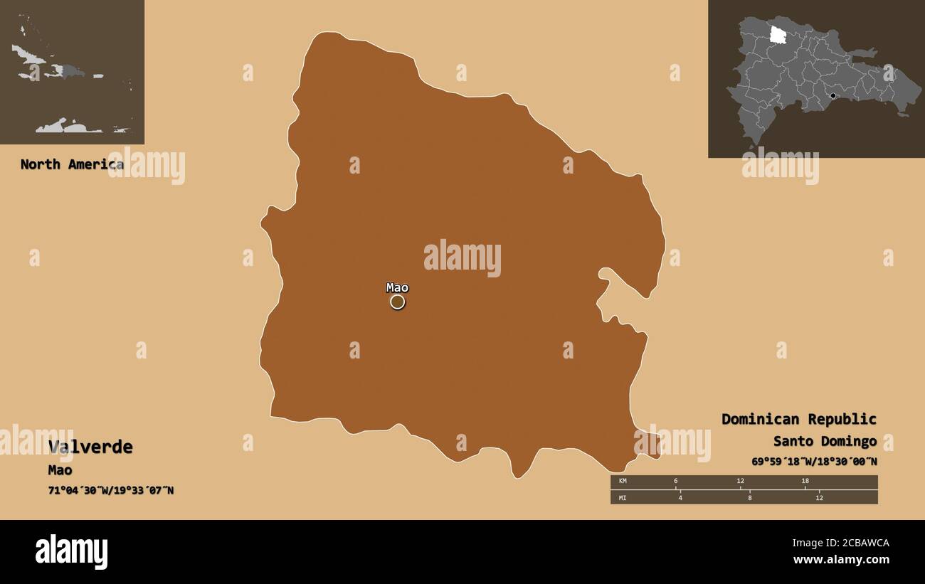 Shape of Valverde, province of Dominican Republic, and its capital ...