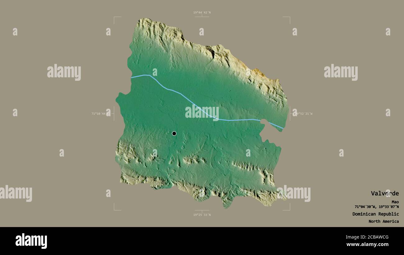 Area of Valverde, province of Dominican Republic, isolated on a solid ...