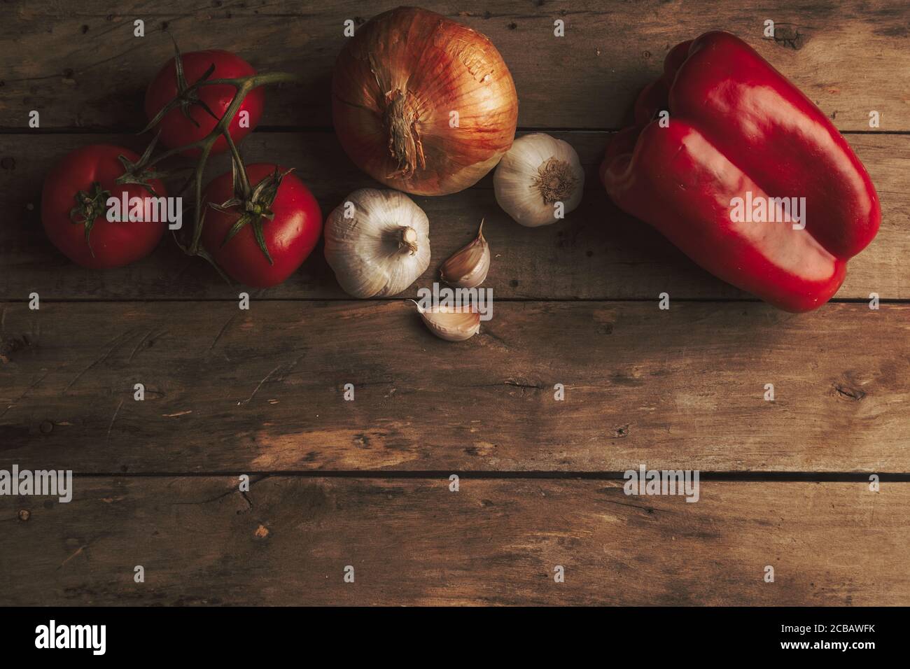 Overhead shot of vegetables placed on a wooden surface - perfect for ...