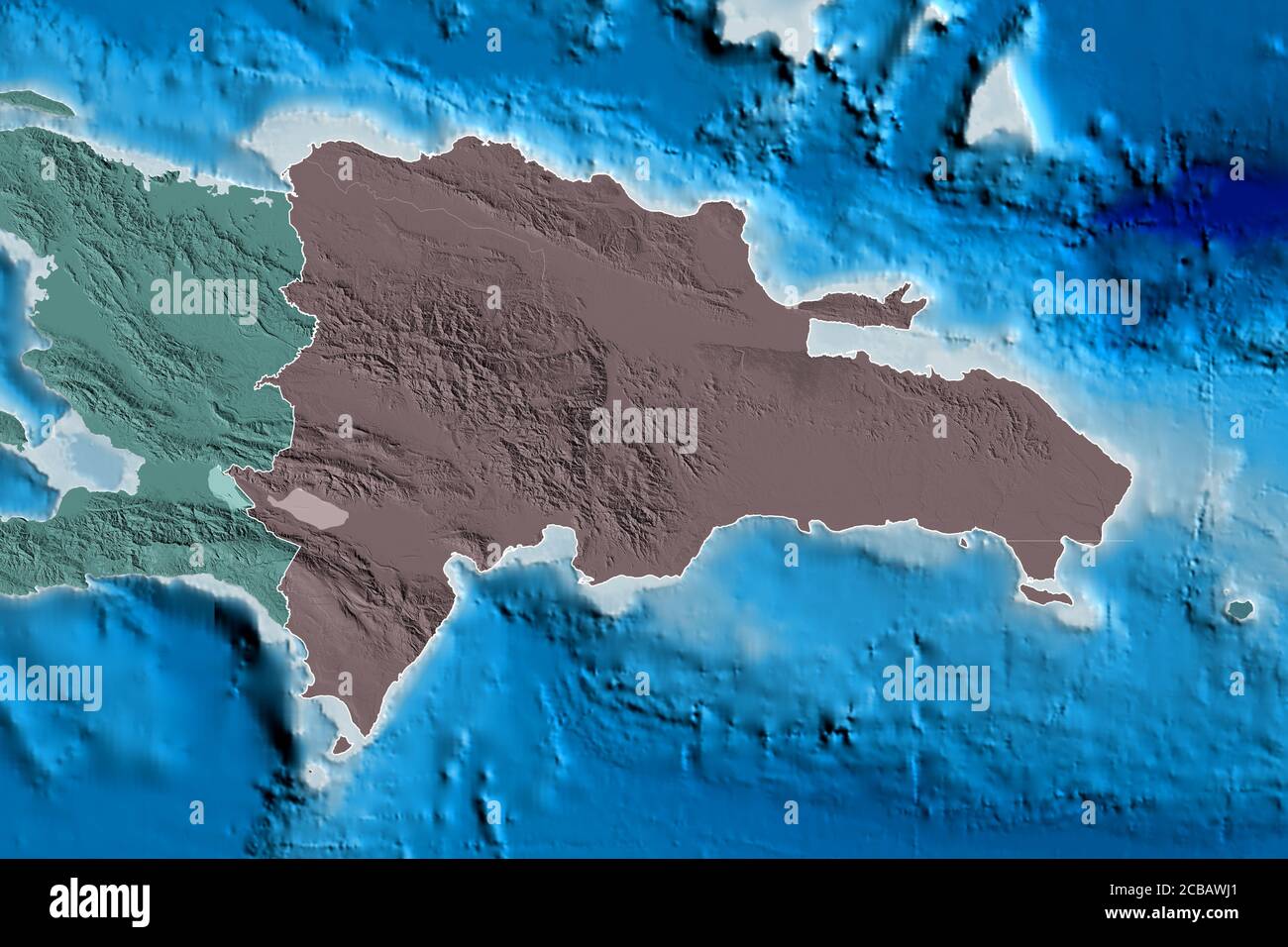 Extended area of outlined Dominican Republic. Colored elevation map. 3D ...