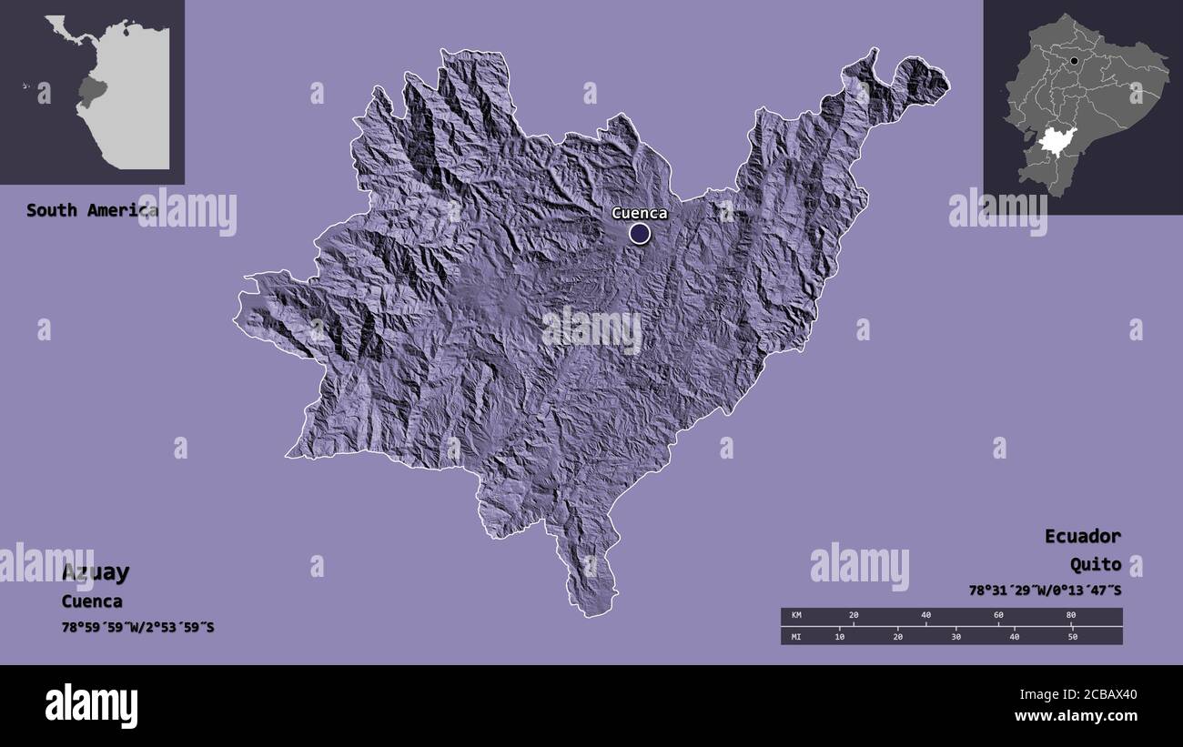 Shape of Azuay, province of Ecuador, and its capital. Distance scale ...
