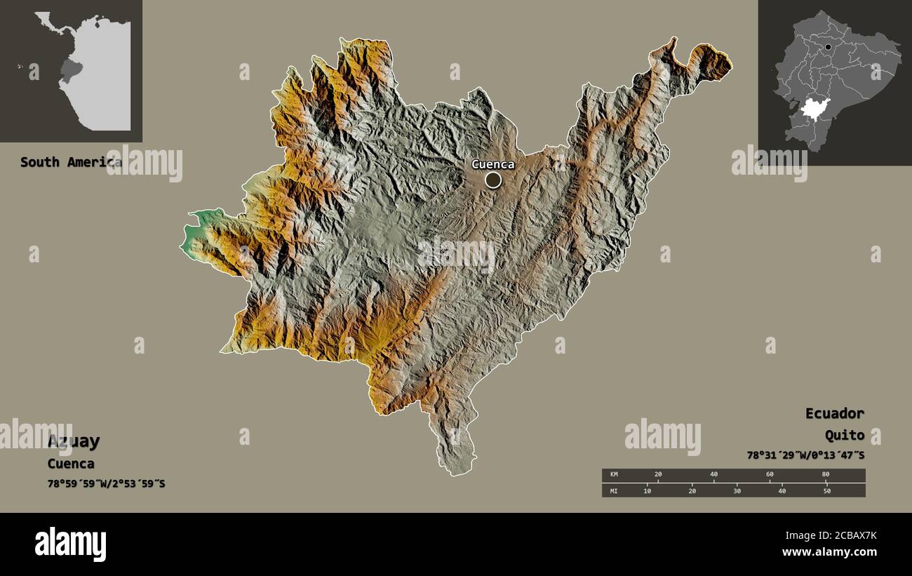 Shape of Azuay, province of Ecuador, and its capital. Distance scale ...