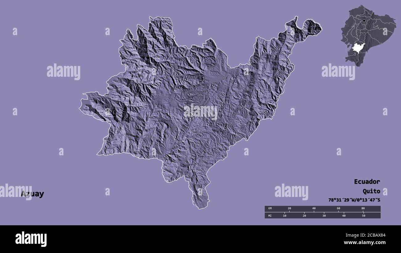 Shape of Azuay, province of Ecuador, with its capital isolated on solid ...