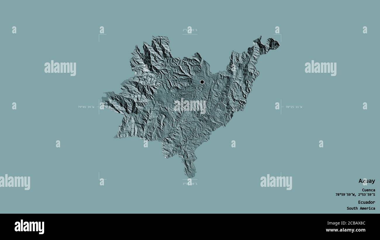 Area of Azuay, province of Ecuador, isolated on a solid background in a ...