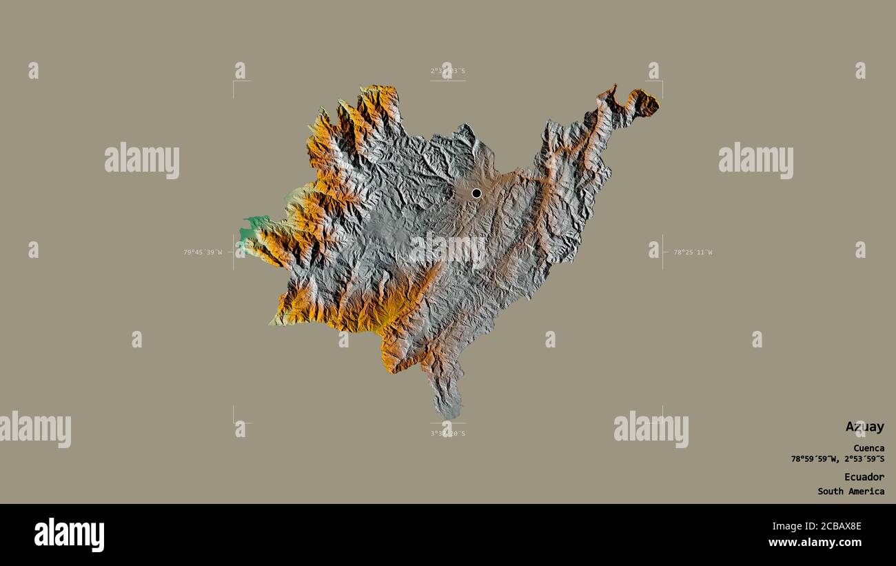 Area of Azuay, province of Ecuador, isolated on a solid background in a ...