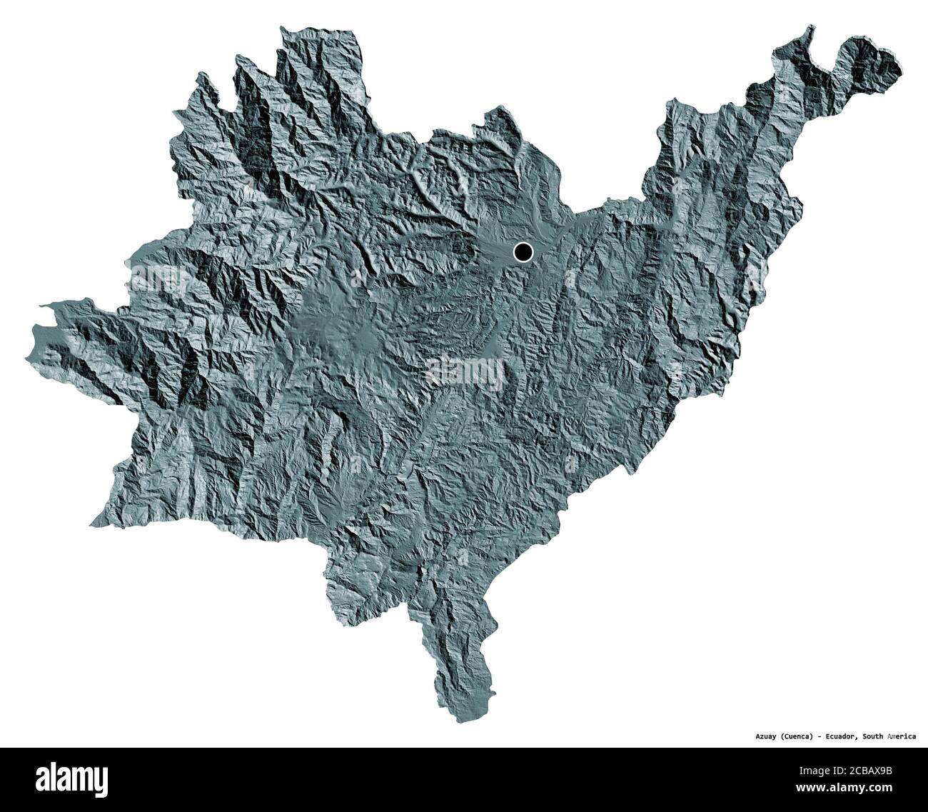 Shape of Azuay, province of Ecuador, with its capital isolated on white ...