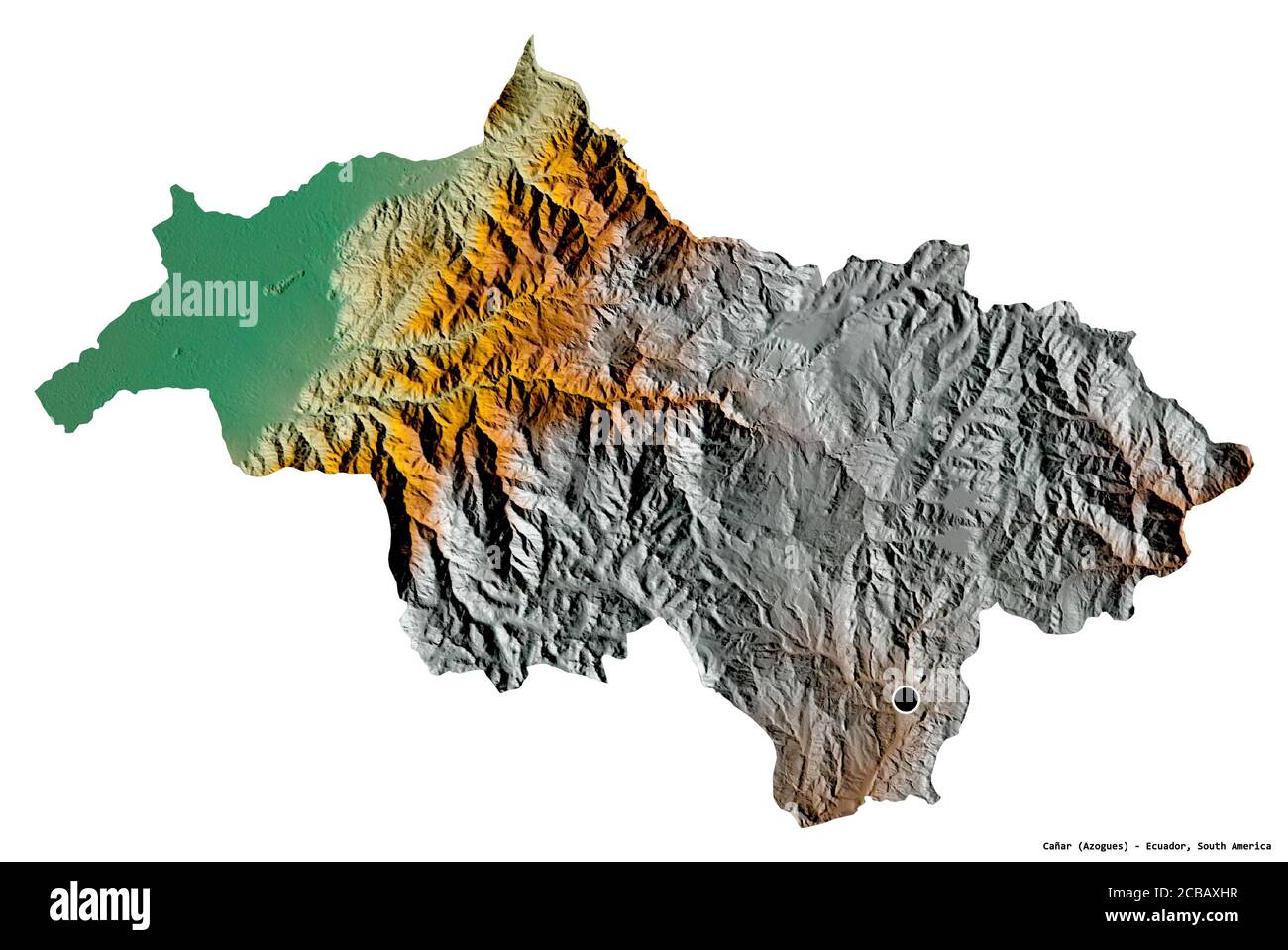 Shape of Cañar, province of Ecuador, with its capital isolated on white ...