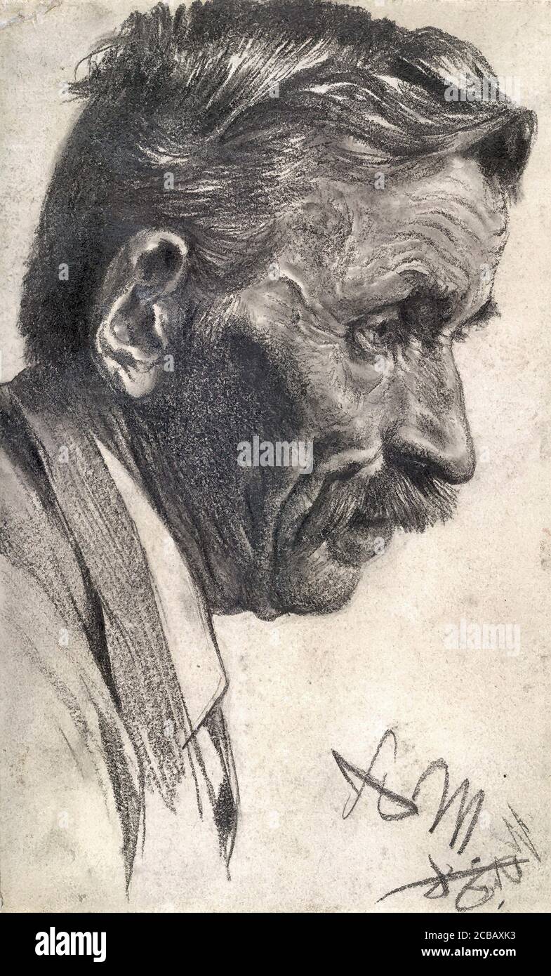 Menzel Adolph Von - a Man's Head - German School - 19th Century Stock ...