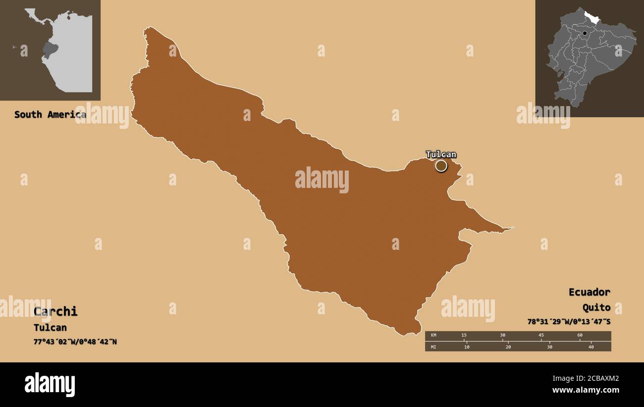 Shape of Carchi, province of Ecuador, and its capital. Distance scale ...
