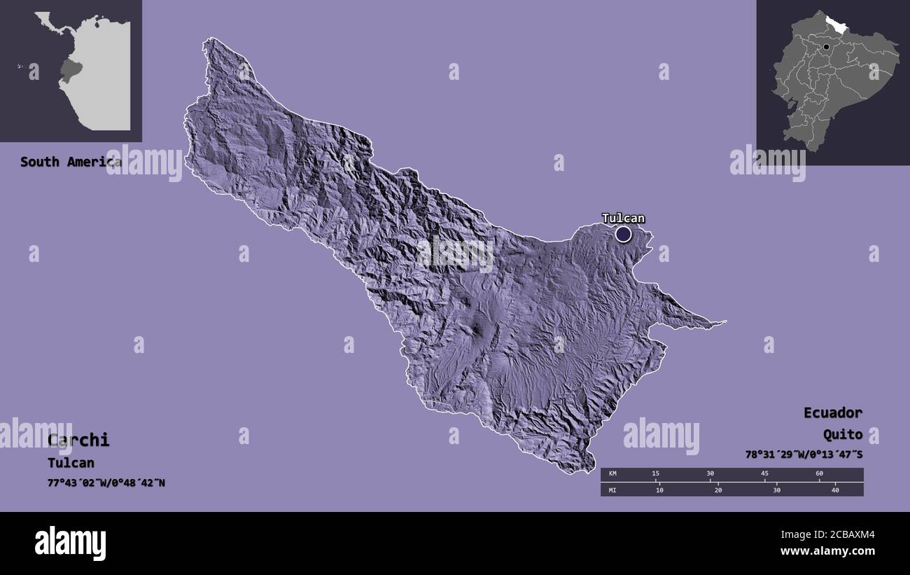 Shape of Carchi, province of Ecuador, and its capital. Distance scale ...