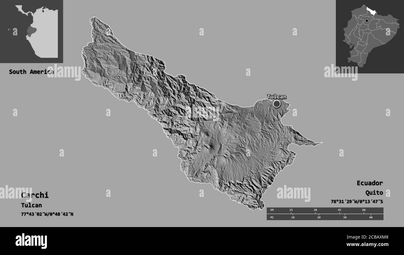 Shape of Carchi, province of Ecuador, and its capital. Distance scale ...