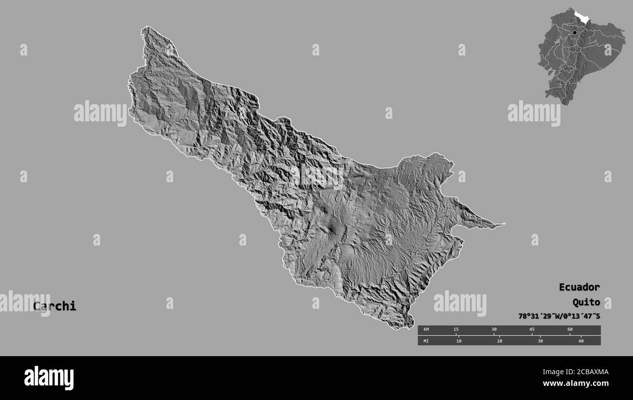 Shape of Carchi, province of Ecuador, with its capital isolated on ...