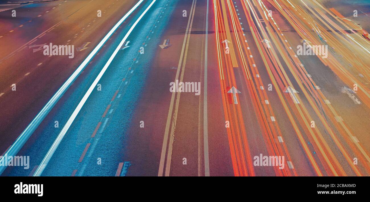 Lights of cars with night. Direction of traffic on the highway Stock ...