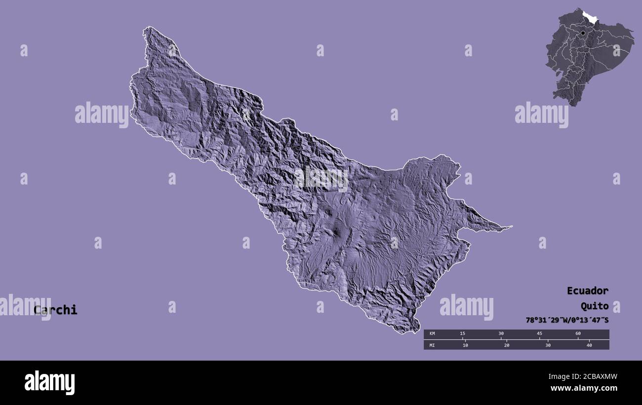 Shape of Carchi, province of Ecuador, with its capital isolated on ...