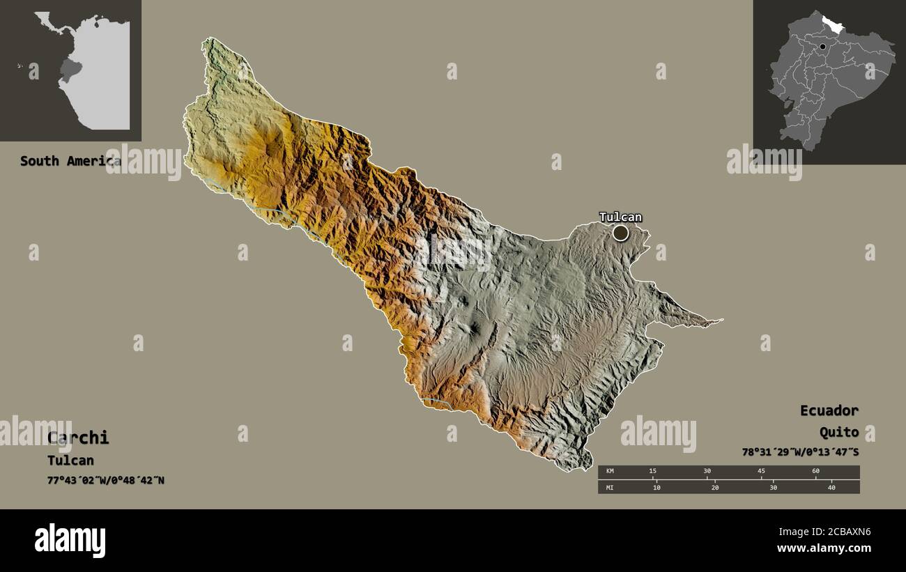 Shape of Carchi, province of Ecuador, and its capital. Distance scale ...