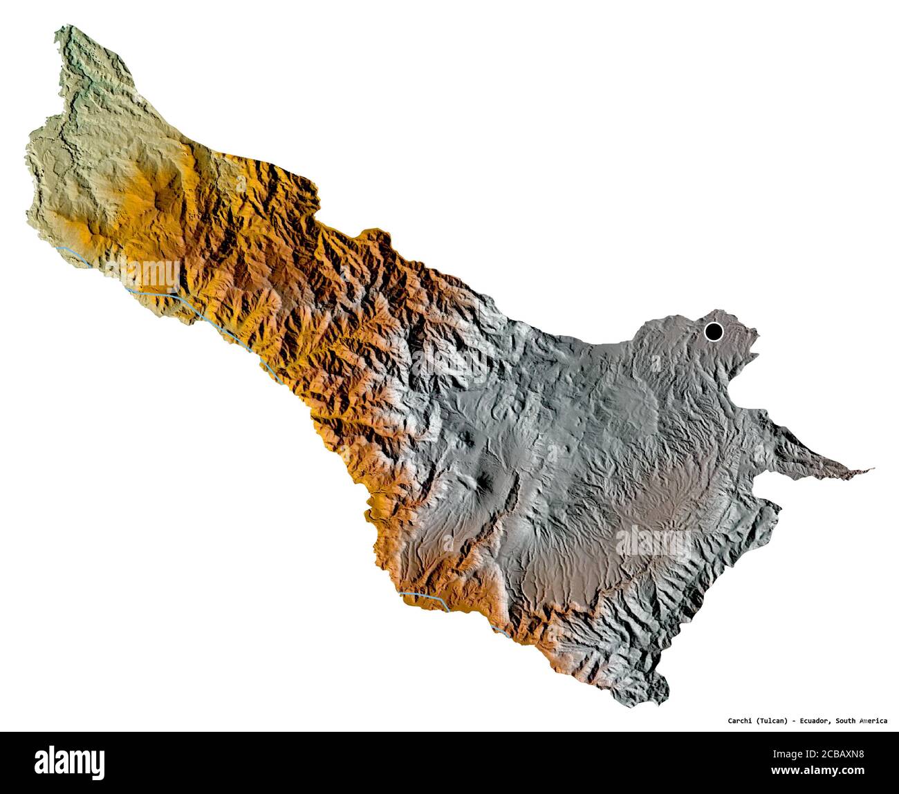 Shape of Carchi, province of Ecuador, with its capital isolated on ...
