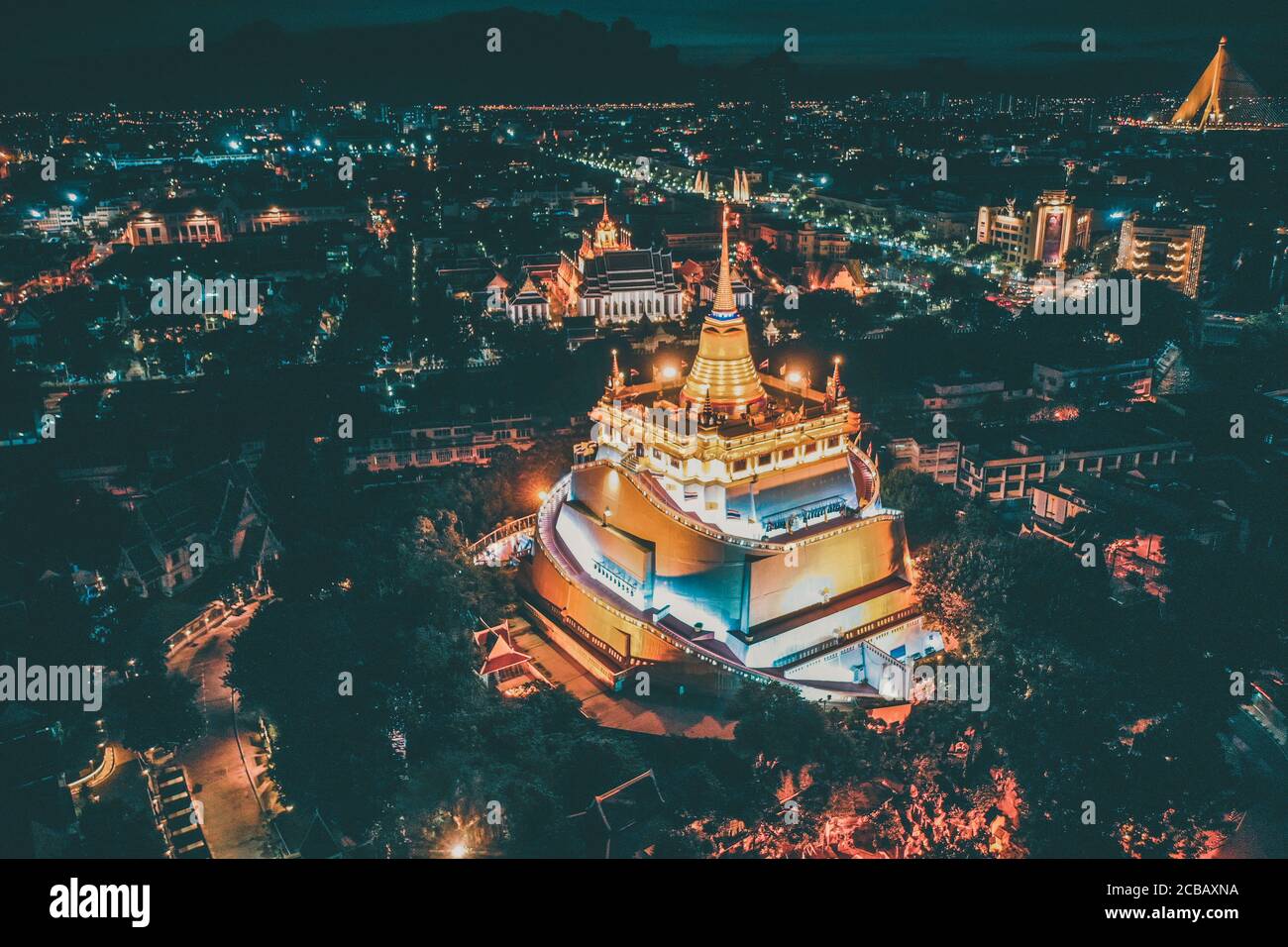 Aerial view of Wat Saket Golden Mount temple in Bangkok old town in Thailand Stock Photo - Alamy