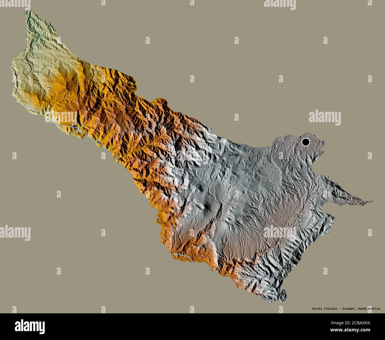 Shape of Carchi, province of Ecuador, with its capital isolated on a ...