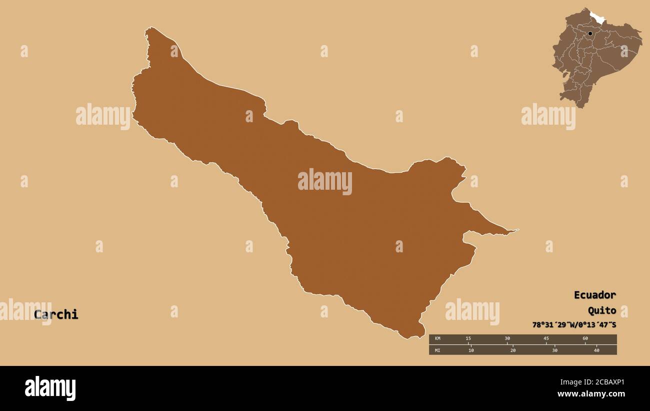Shape of Carchi, province of Ecuador, with its capital isolated on ...