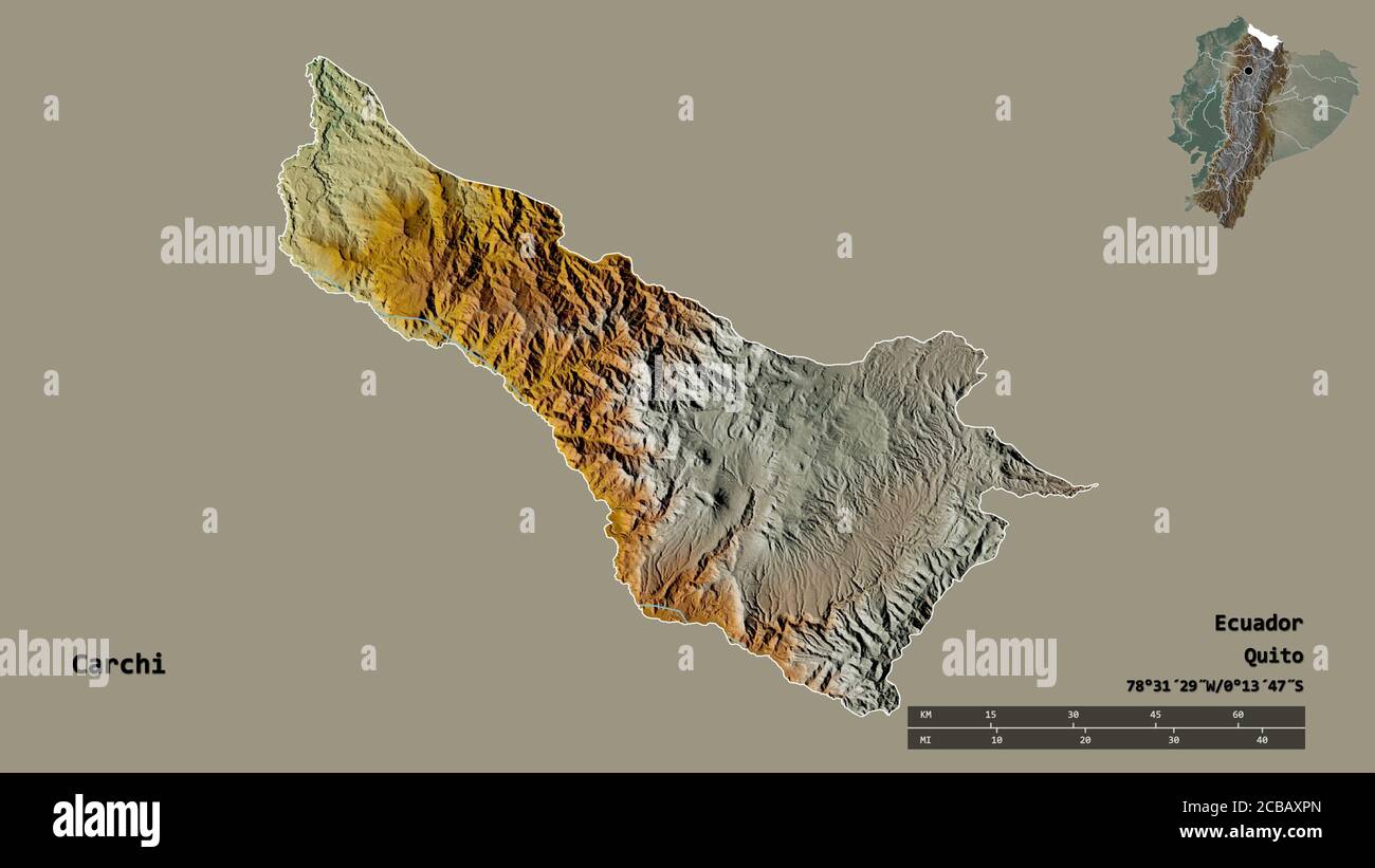 Shape of Carchi, province of Ecuador, with its capital isolated on ...