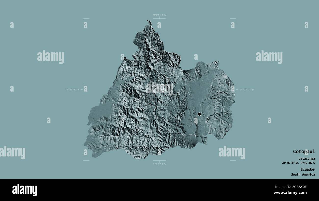 Area of Cotopaxi, province of Ecuador, isolated on a solid background ...