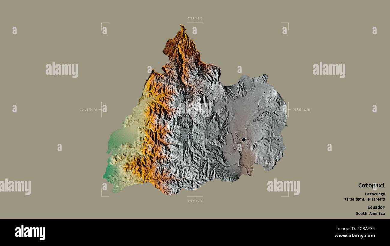 Area of Cotopaxi, province of Ecuador, isolated on a solid background ...