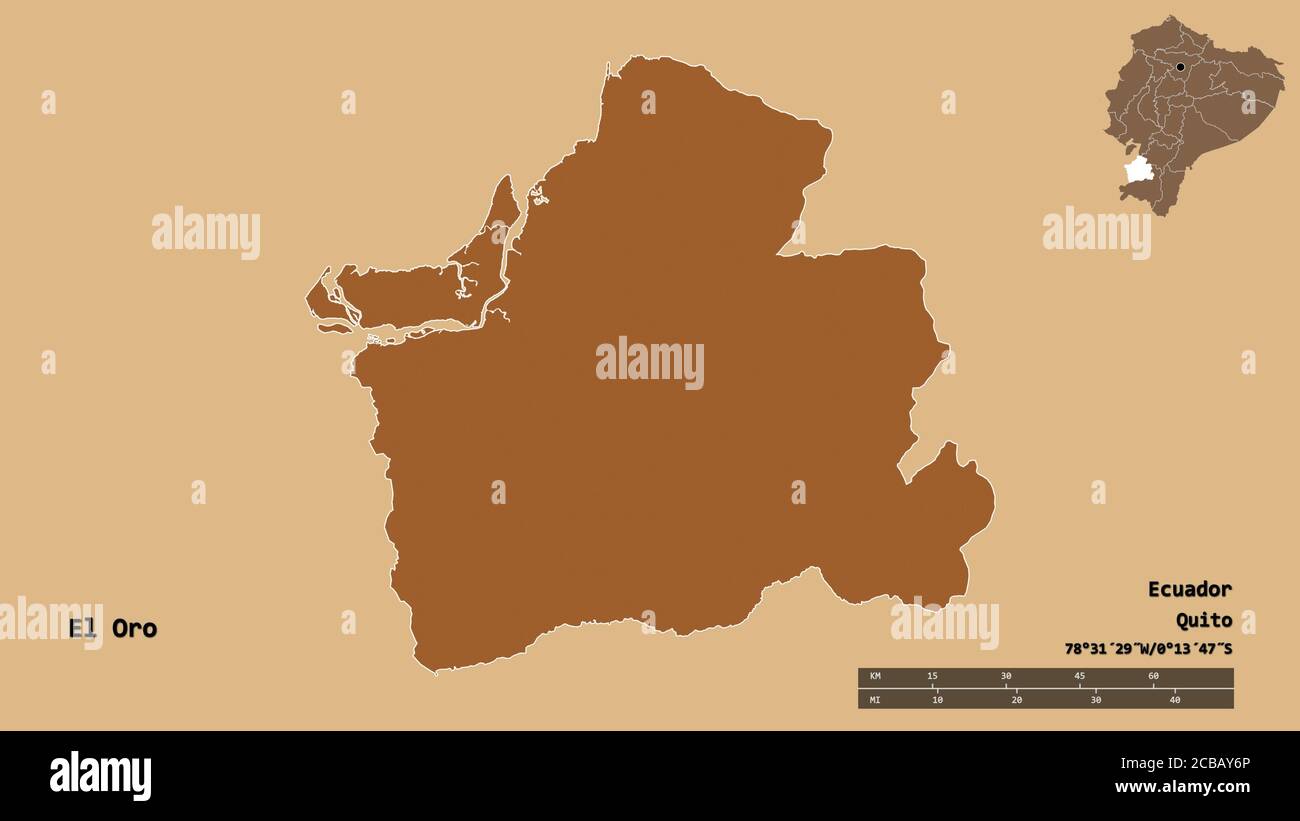 Shape of El Oro, province of Ecuador, with its capital isolated on ...