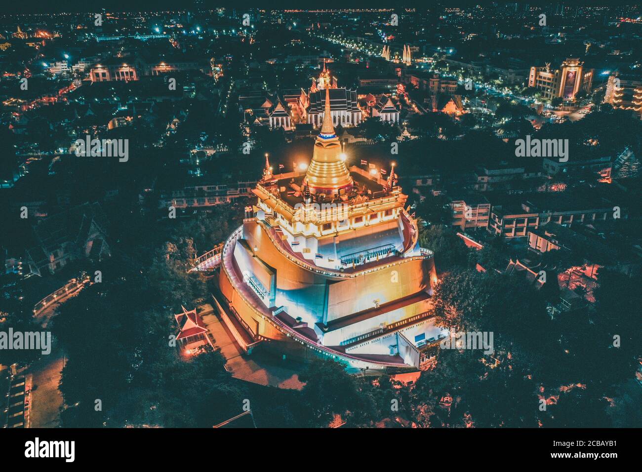 Aerial view of Wat Saket Golden Mount temple in Bangkok old town in Thailand Stock Photo - Alamy