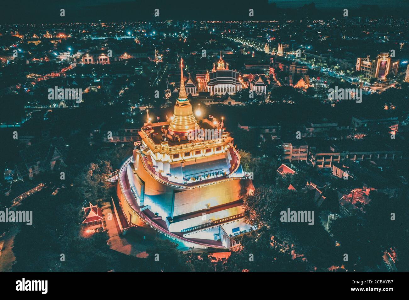 Aerial view of Wat Saket Golden Mount temple in Bangkok old town in Thailand Stock Photo - Alamy