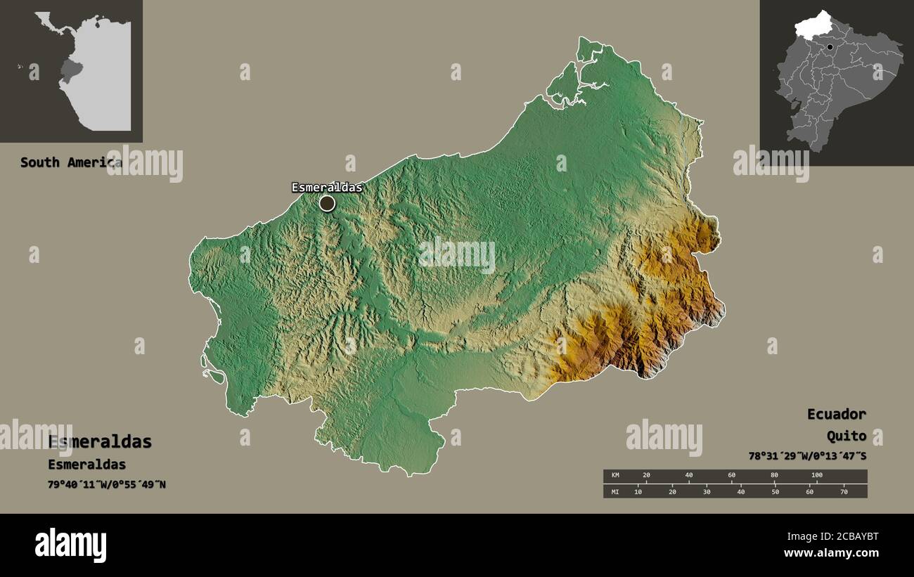 Shape of Esmeraldas, province of Ecuador, and its capital. Distance ...