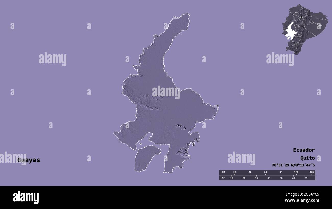 Shape of Guayas, province of Ecuador, with its capital isolated on ...