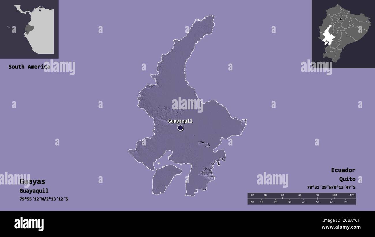 Shape of Guayas, province of Ecuador, and its capital. Distance scale ...