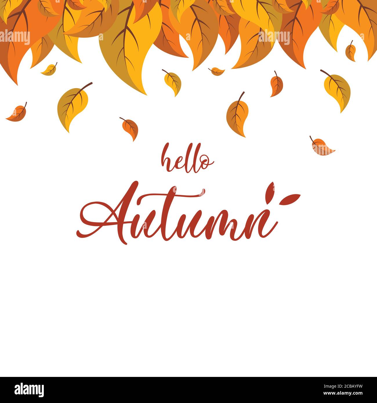 Cartoon autumn leaves. Hello Autumn lettering on the white background ...
