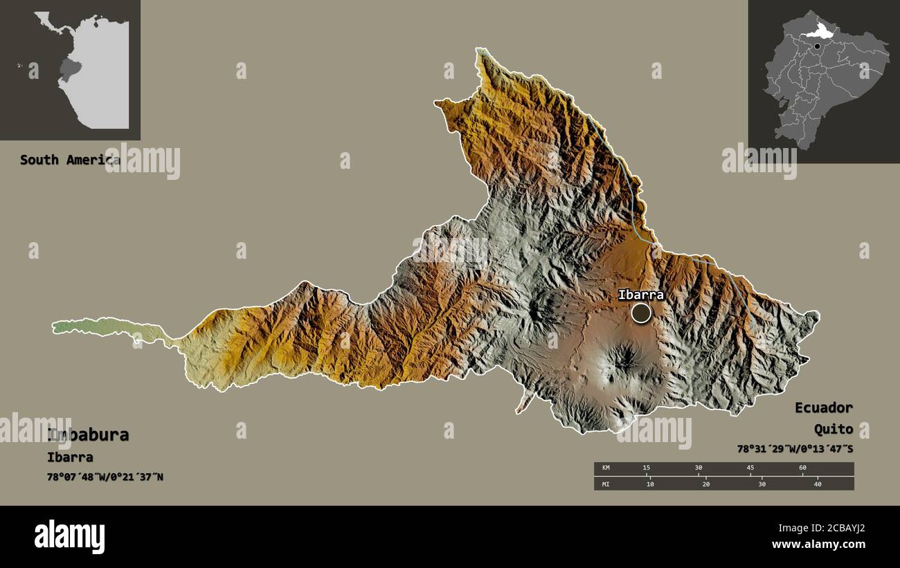 Shape of Imbabura, province of Ecuador, and its capital. Distance scale ...