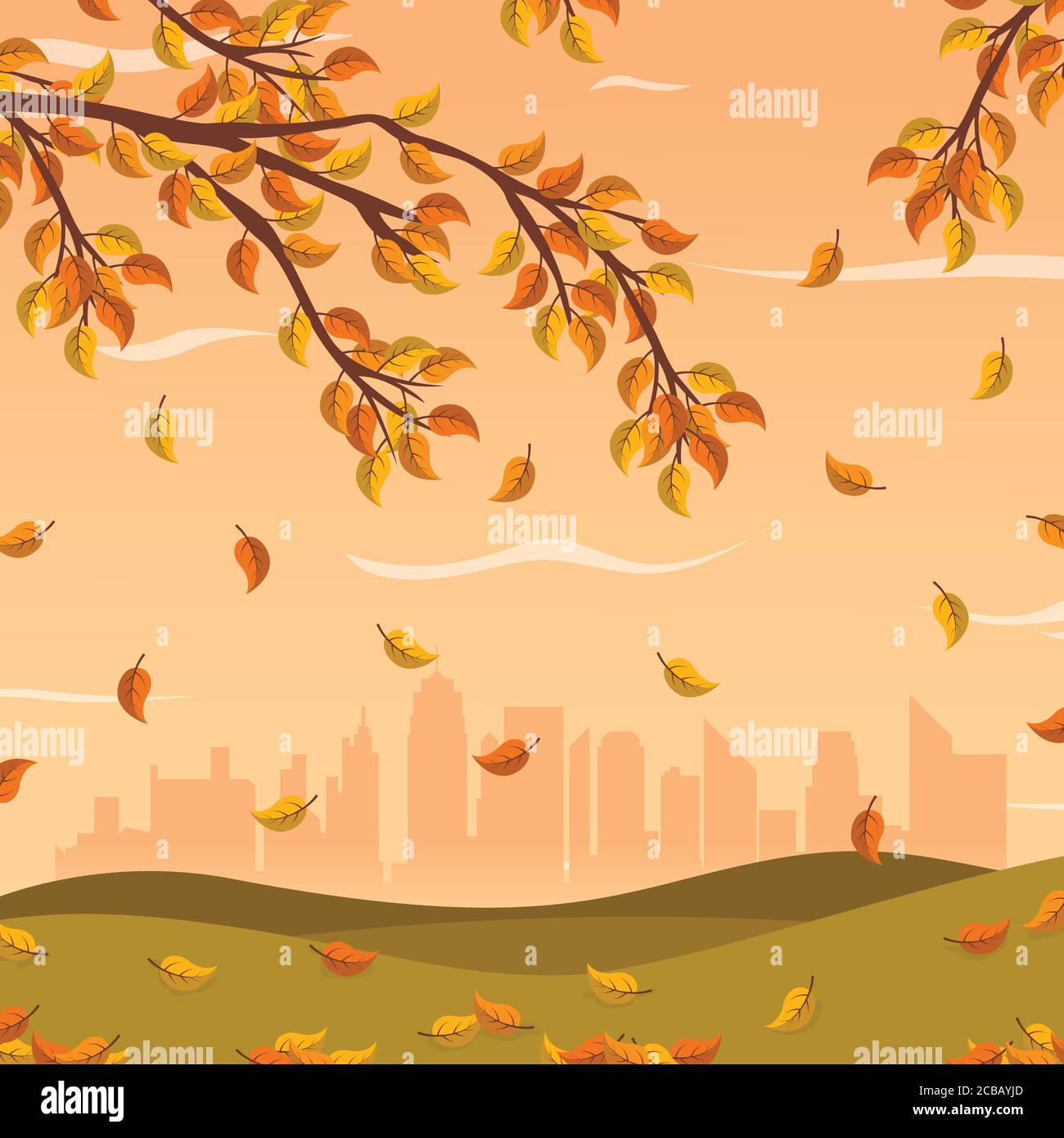 Autumn landscape city park background. Autumn fall, vector illustration ...