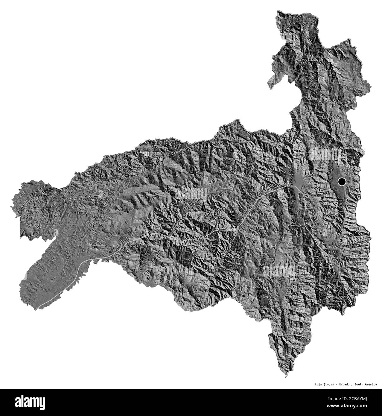 Shape of Loja, province of Ecuador, with its capital isolated on white ...