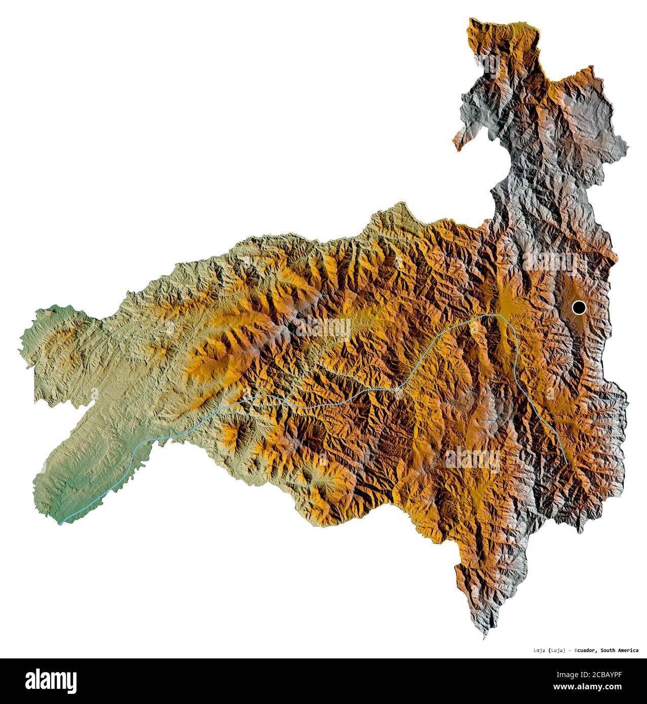 Shape of Loja, province of Ecuador, with its capital isolated on white ...