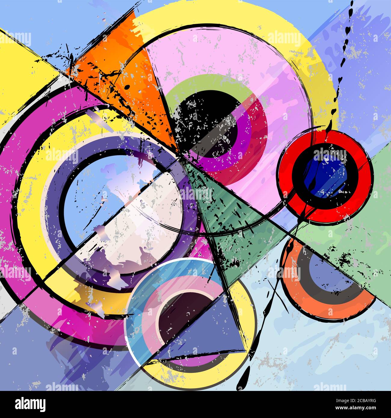 abstract circle background, retro/vintage style with paint strokes and ...