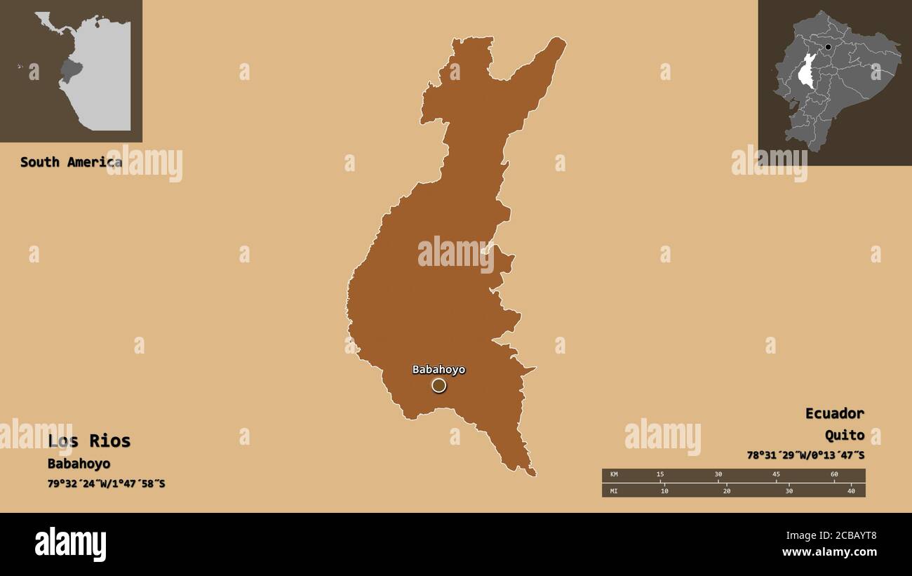Shape of Los Rios, province of Ecuador, and its capital. Distance scale ...