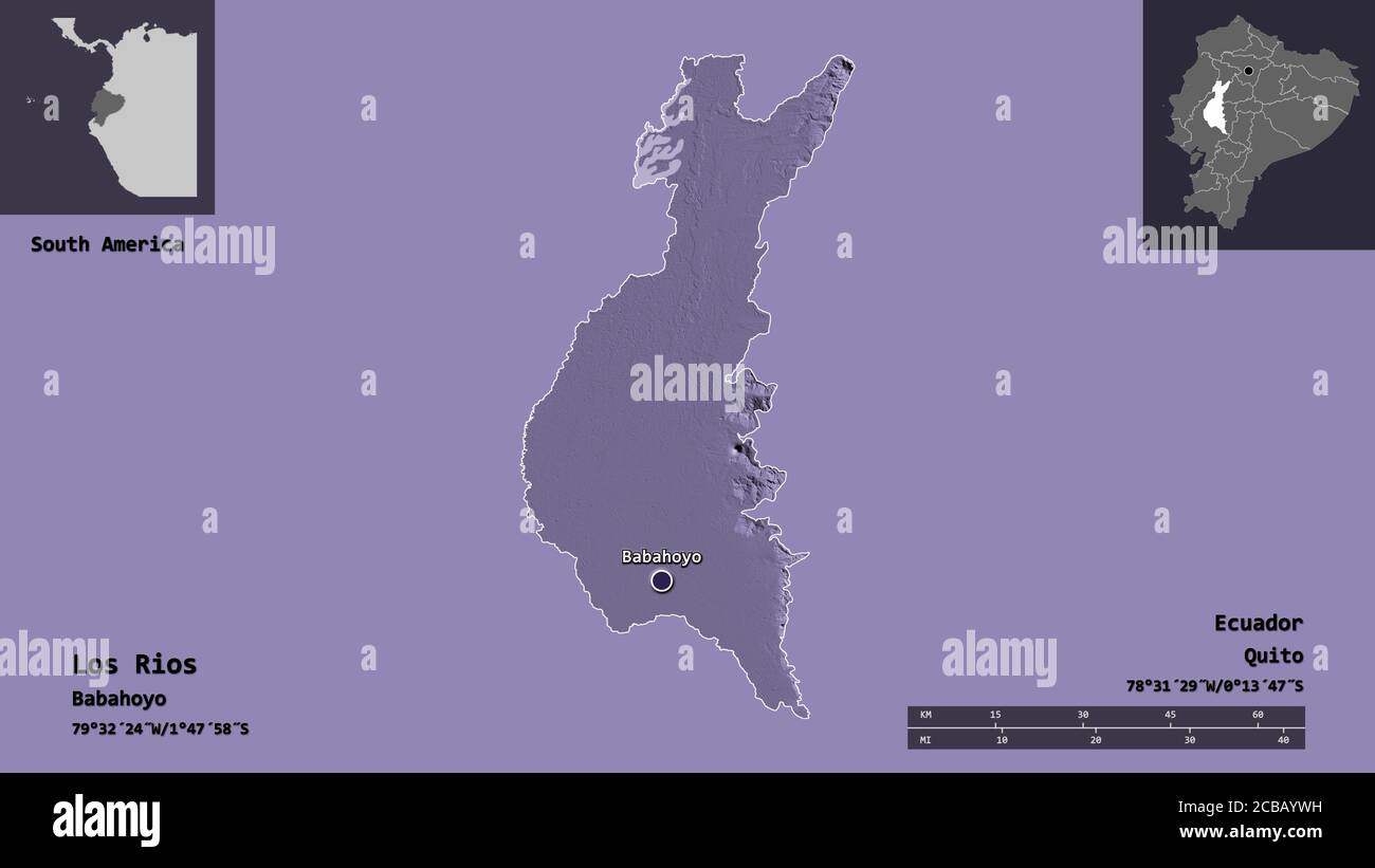 Shape of Los Rios, province of Ecuador, and its capital. Distance scale ...