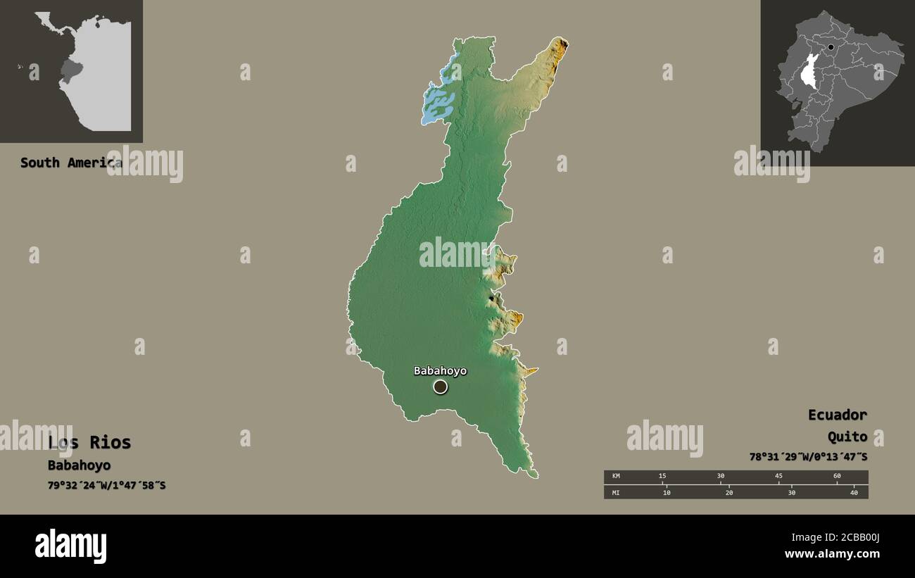 Shape of Los Rios, province of Ecuador, and its capital. Distance scale ...