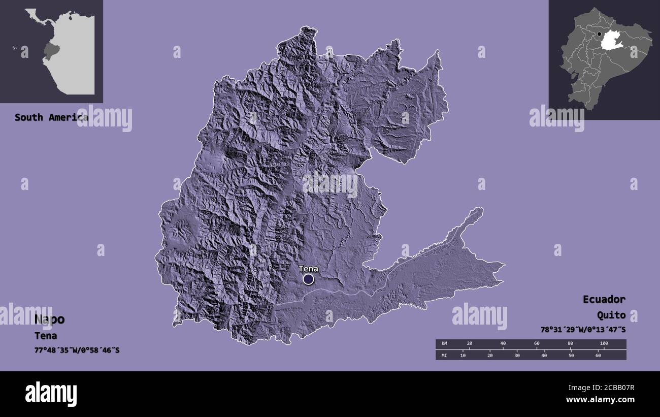 Shape of Napo, province of Ecuador, and its capital. Distance scale ...