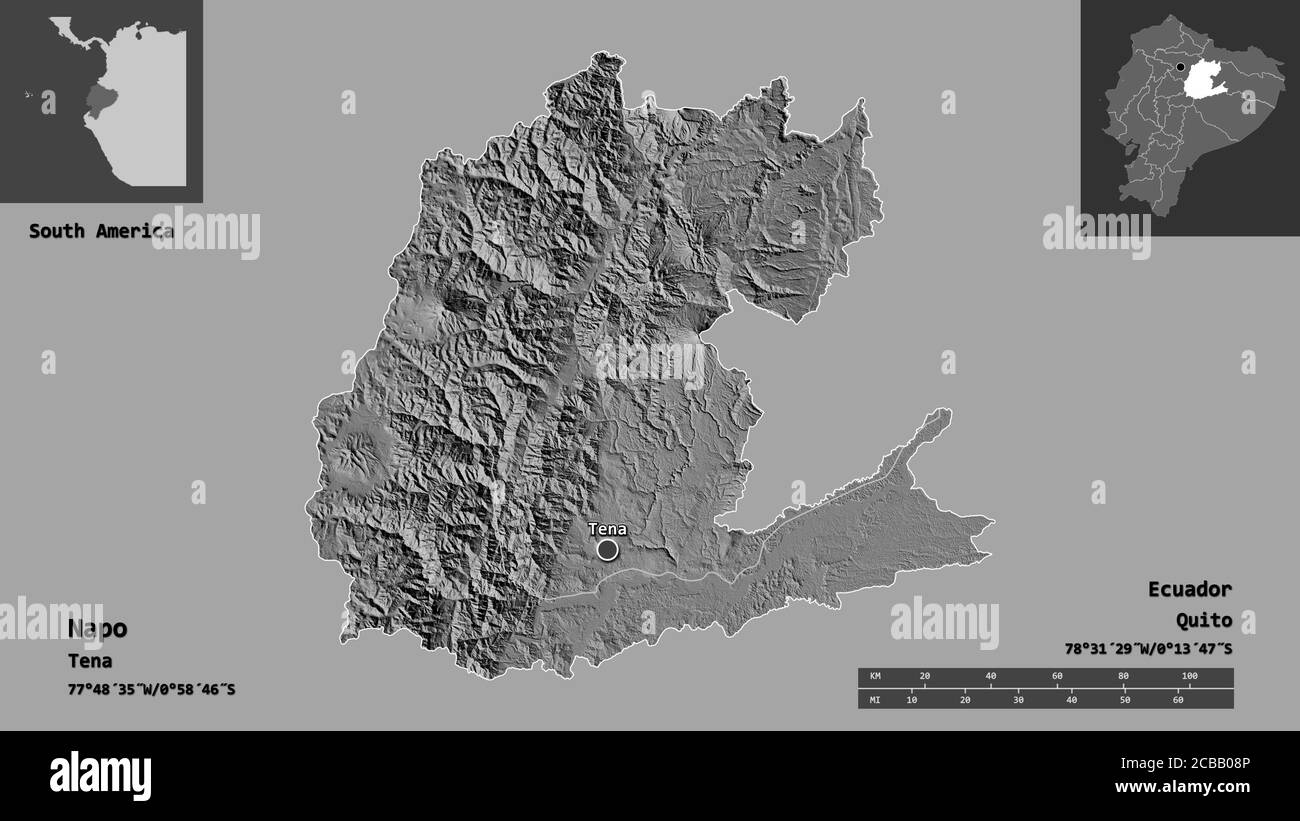 Shape of Napo, province of Ecuador, and its capital. Distance scale ...